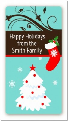 Christmas Tree Stockings Personalized Christmas Rectangle Stickers ...