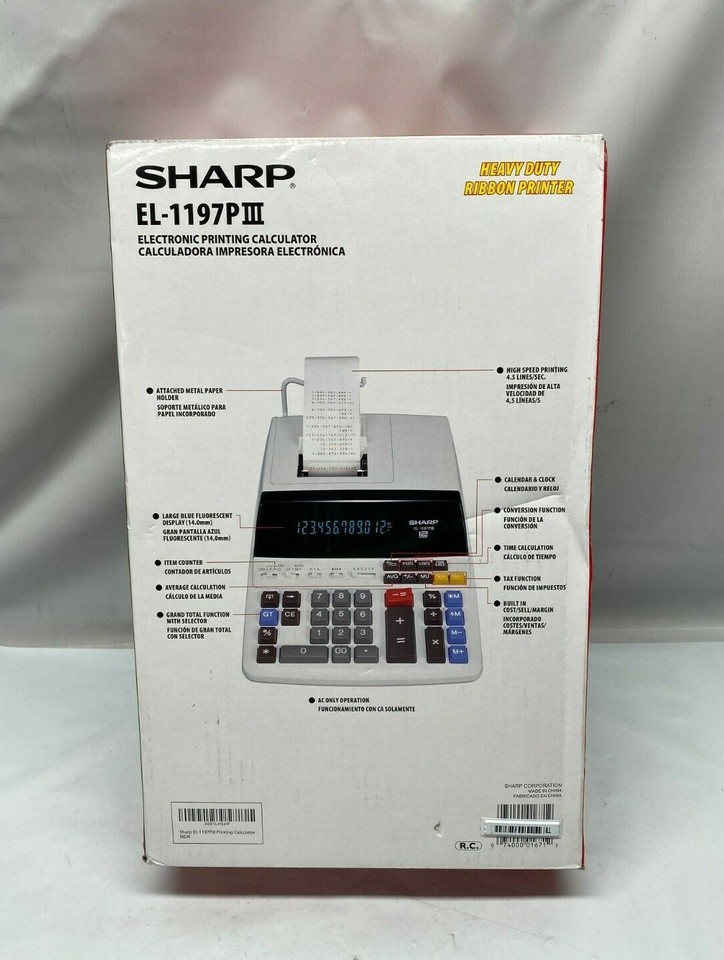 Sharp EL-1197PIII Heavy Duty Color Printing Calculator with Clock and ...