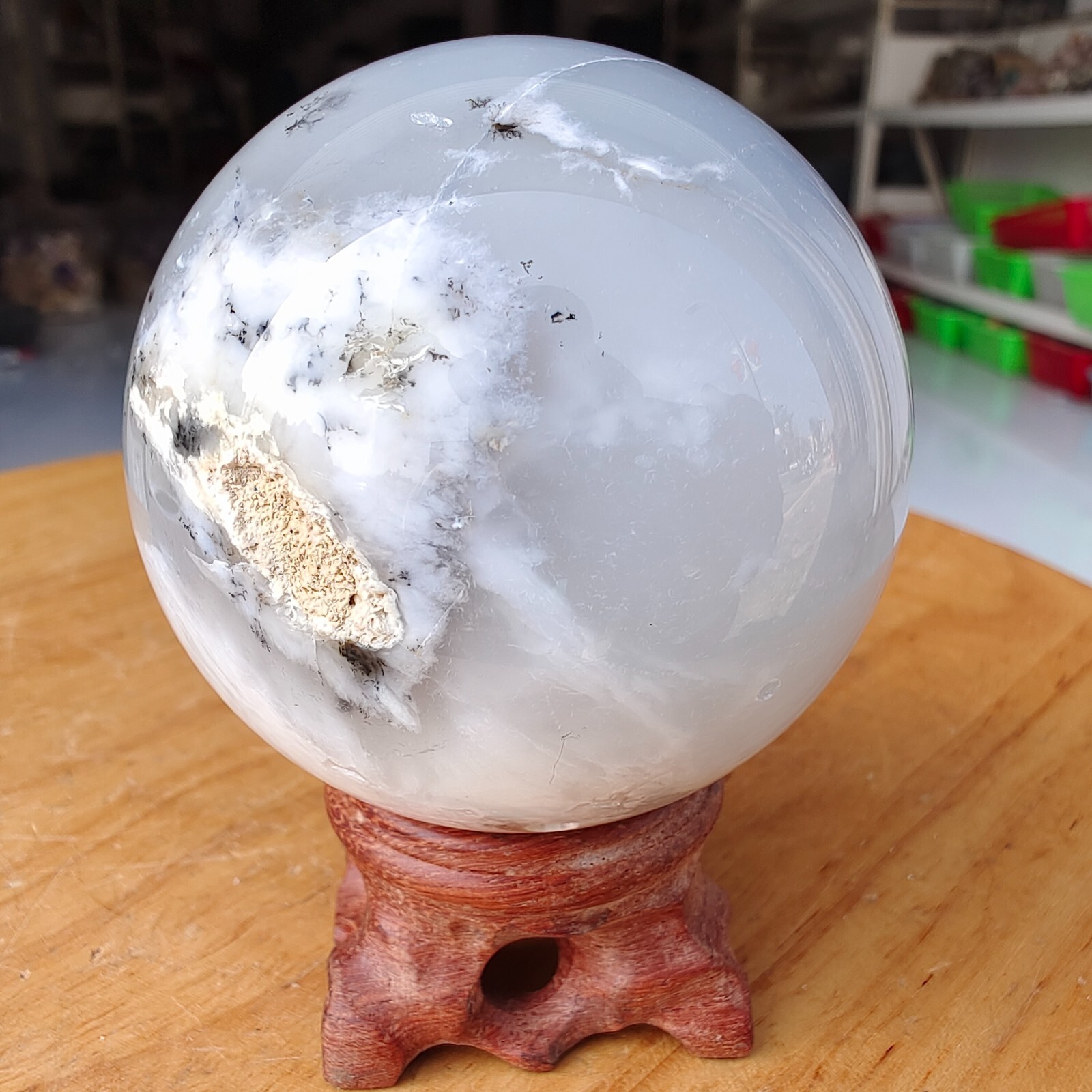 370g Natural Mica Tree Agate Ball Dendritic Quartz crystal Sphere ...