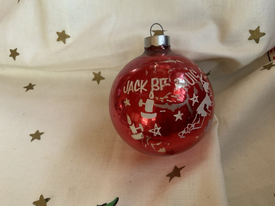 Vintage Stencil Jack Jump Over Candlestick Red 3" Shiny Brite Christmas ...