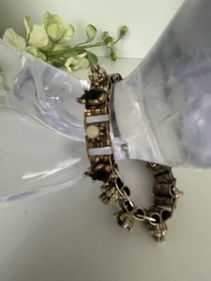 Vintage Antique Gold Tone Book Chain Link Bracelet ~ Garnet & Pearl ...