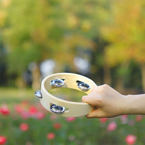 6 Inch Handbell Tambourine Metal Wooden Rattle Ball Percussion Hand ...