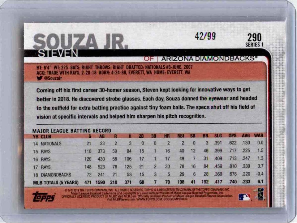 2019 Topps Vintage Stock Steven Souza JR. 42/99 #290 | eBay