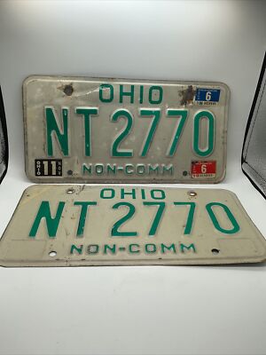 Ohio NON-COMM License Plates - Set Of 2 - NT 2770 Green On White | eBay