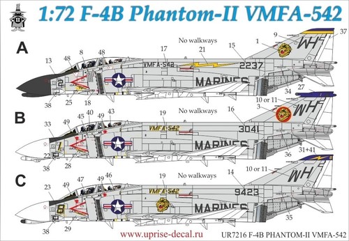 1:72 Decal F-4B Phantom-II VMFA-542, no stencils UpRise Decals UR7216 ...