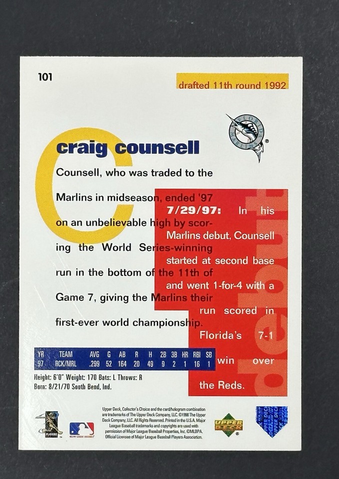 Craig Counsell - 1998 Upper Deck Collectors Choice - Diamond Debut ...