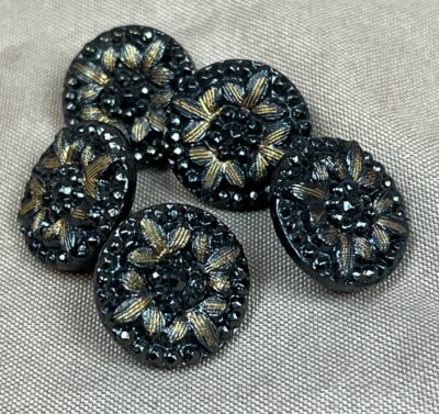 Antique Buttons Glass Metal Shank Intricate Details Gorgeous Vtg ...