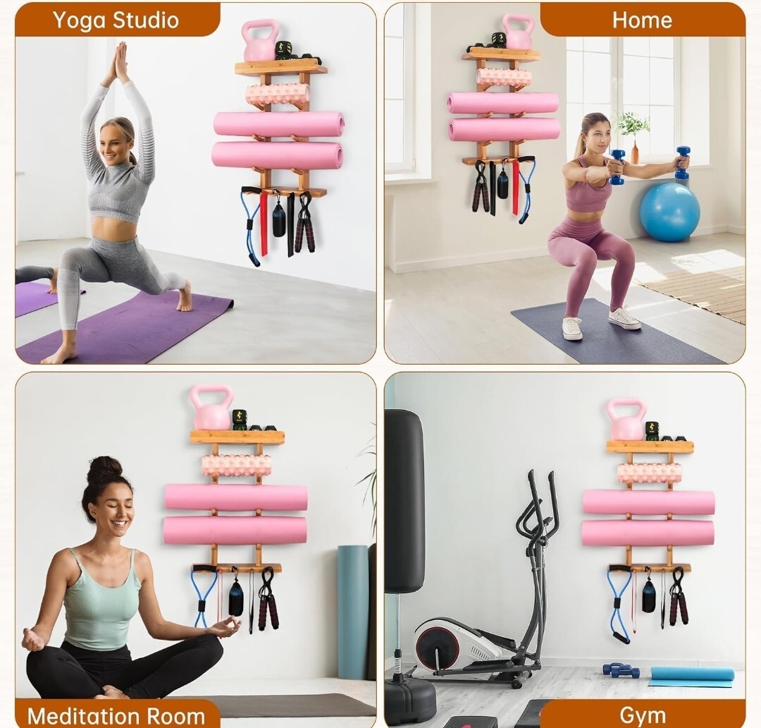 Bamboo Yoga Mat Holder Wall Mount - Yoga Mat Storage Wall Mount ...