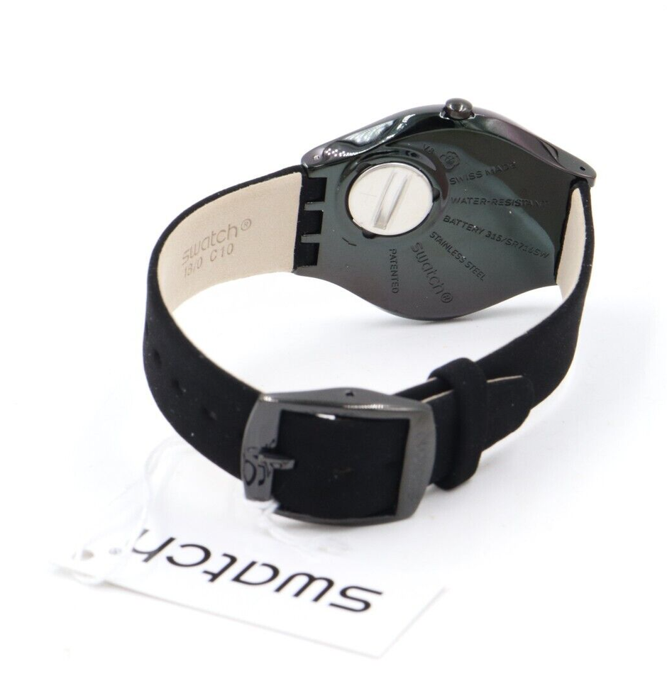 New Swiss Swatch Irony Skin DARK SPARK Nubuck Leather Women Watch 38mm ...