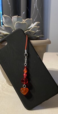 Cell Phone Charm Strap Dangle Red Heart Love BLING Gift Beaded Lanyard ...