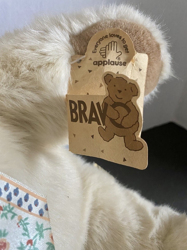 Vintage Applause Teddy Bear Bravo “Fluffy” Cream Plush Stuffed Animal ...