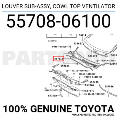 5570806100 Genuine Toyota LOUVER SUB-ASSY, COWL TOP VENTILATOR 55708 ...