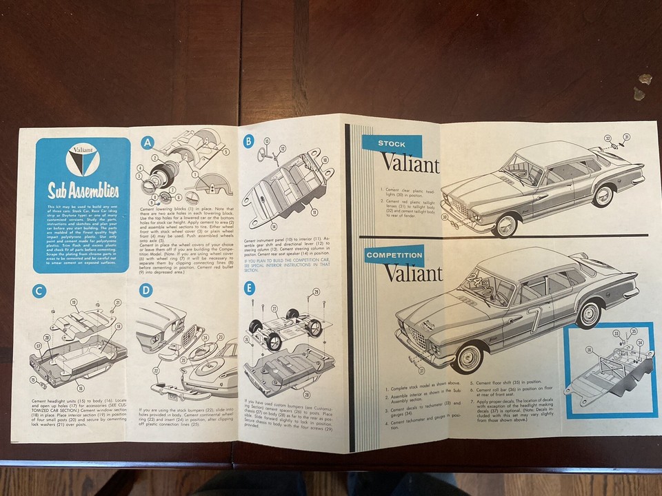Vintage Annual SMP 1961 Plymouth Valiant Model Kit Instructions Sheet ...