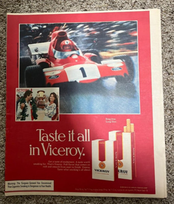 1973 Viceroy Cigarettes Race Car Newspaper Print Ad - Taste It All In ...
