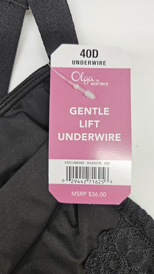 OLGA Warners Black Stretch Underwire Soft Cup Gentle Lift Bra 40C 40D ...