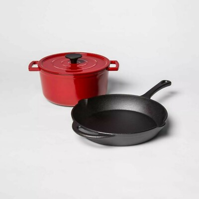 Cast Iron Skillet set Enamel 3qt Dutch Oven Red - Threshold™Quality ...