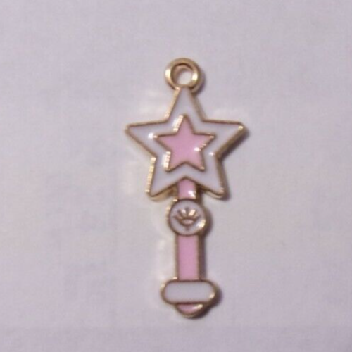 Pink & White Enamel & Gold Tone Baton Scepter Charm Pendant Hang Tag | eBay