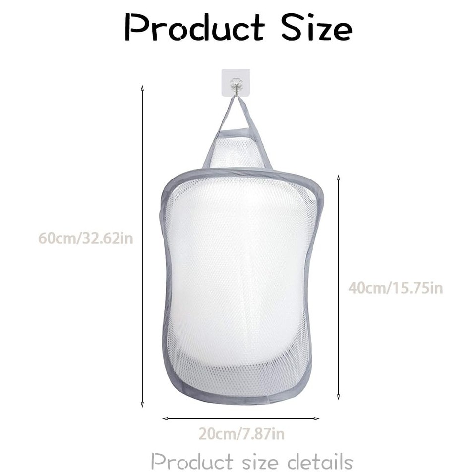 2 PCS Collapsible Laundry Basket Hanging Hamper with Handle Mesh ...