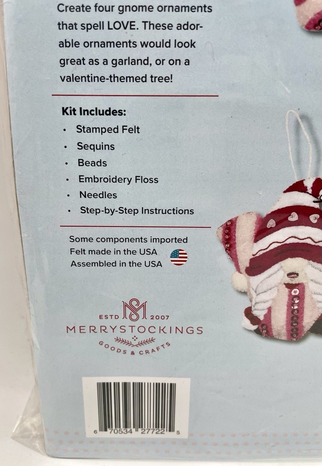 Valentine Gnomes Felt Ornament Craft Kit *Sealed* - Makes Four 5 ...