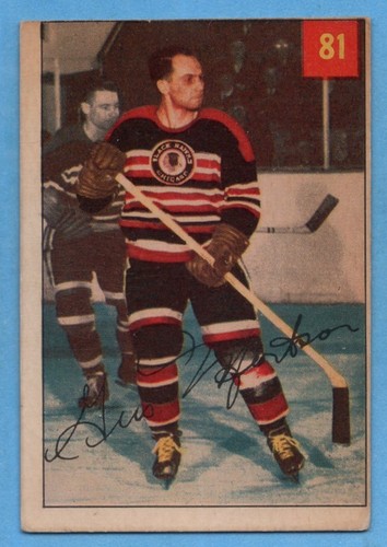 1954-55 Parkhurst #81 Gus Mortson VG-VGEX MISCUT Chicago Black Hawks ...