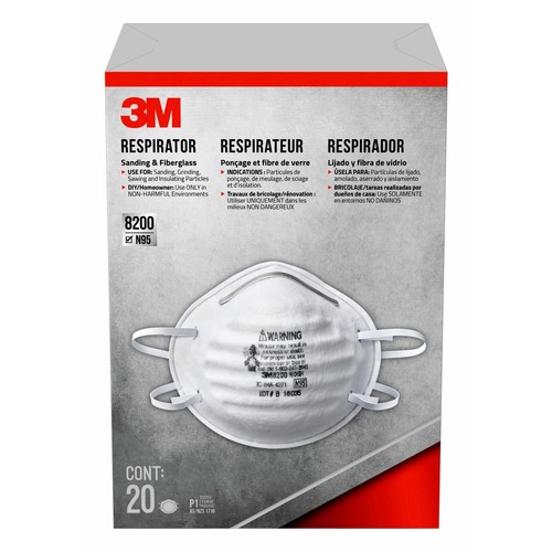 3M 8200 N95 Sanding And Fiberglass Respirator Masks, White, Pack Of 20 ...