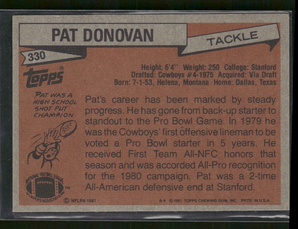 1981 Topps #330 Pat Donovan Dallas Cowboys | eBay