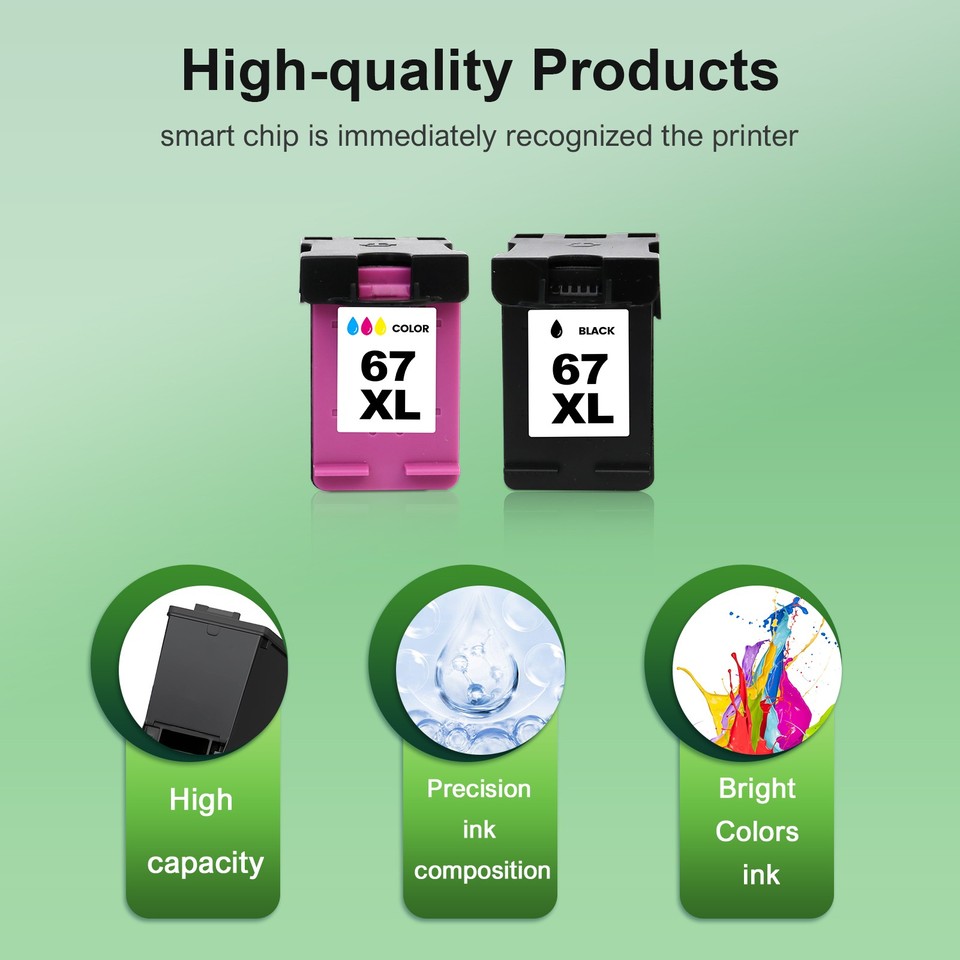 67XL Ink Cartridge for HP 67 Ink Deskjet 2700e 2752e 2755e 4100e Envy ...