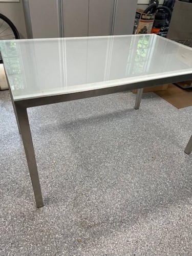 Parsons table from Room & Board, brushed steel & glass | eBay