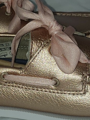 NIB Sperry Top-Sider Rose Gold Leather Slip On Laced Boat Shoe Loafers ...