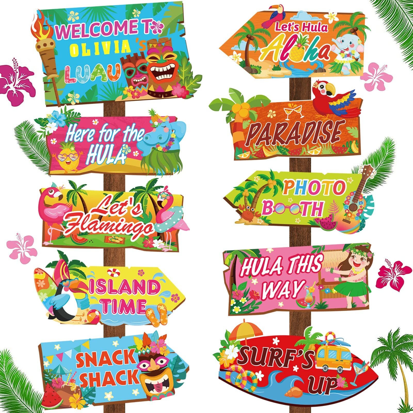 HOWAF Hawaiian Party Welcome Sign, 10 Pieces Tropical Themed Party ...