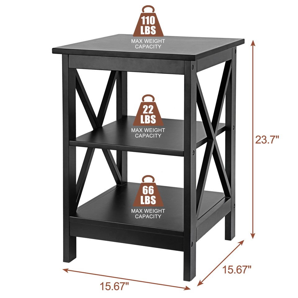 24 Inch End Table Sofa Side End Table with Storage Shelf X-Design Black ...