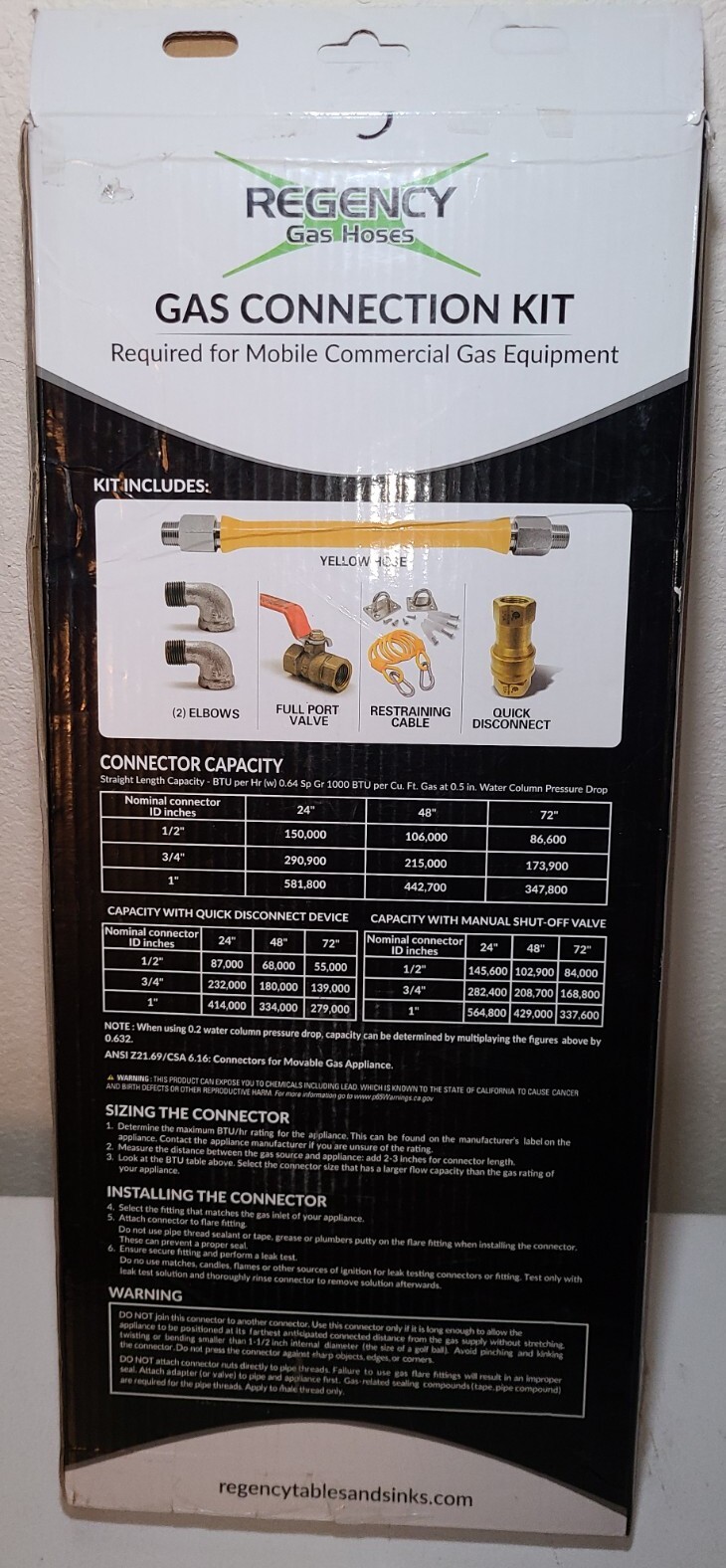 48" Regency Gas Connector Hose Kit with 2 Elbows & Restraining Device ...