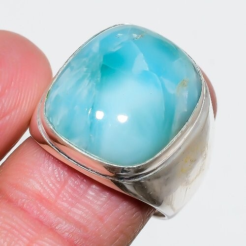 Naturel Larimar Pierre Précieuse Fait à la Main Mode Bijoux Bague 9 MR ...