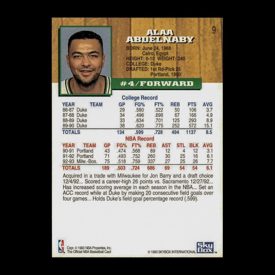 Alaa Abdelnaby 1993-94 Hoops Boston Celtics #9 R331H 77 | eBay