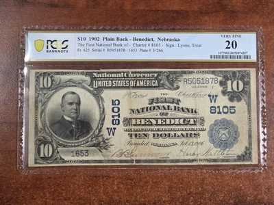 1902 Series $10 National Bank Note Plain Back Benedict Nebraska PCGS ...