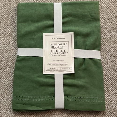 Williams Sonoma 100% Linen Table Runner Double Hemstitch 16x108 Green ...