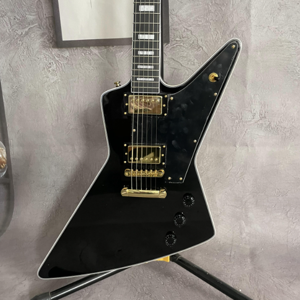 6-Strings Black Explorer Electric Guitar Solid Body Gold Hardware H-H ...
