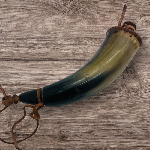 Antique Black Powder Horn Gunpowder Muzzleloader Flask High Polish w ...