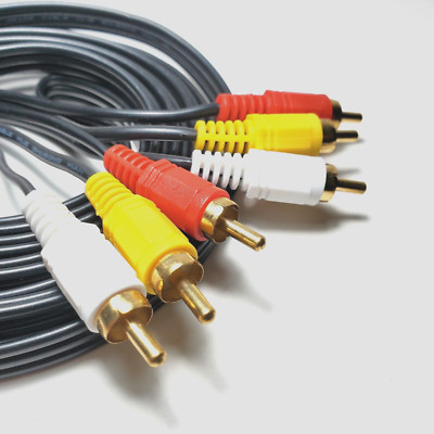 10ft 3-RCA Red White Yellow Composite Audio Video AV Cable Cord VCR DVD ...