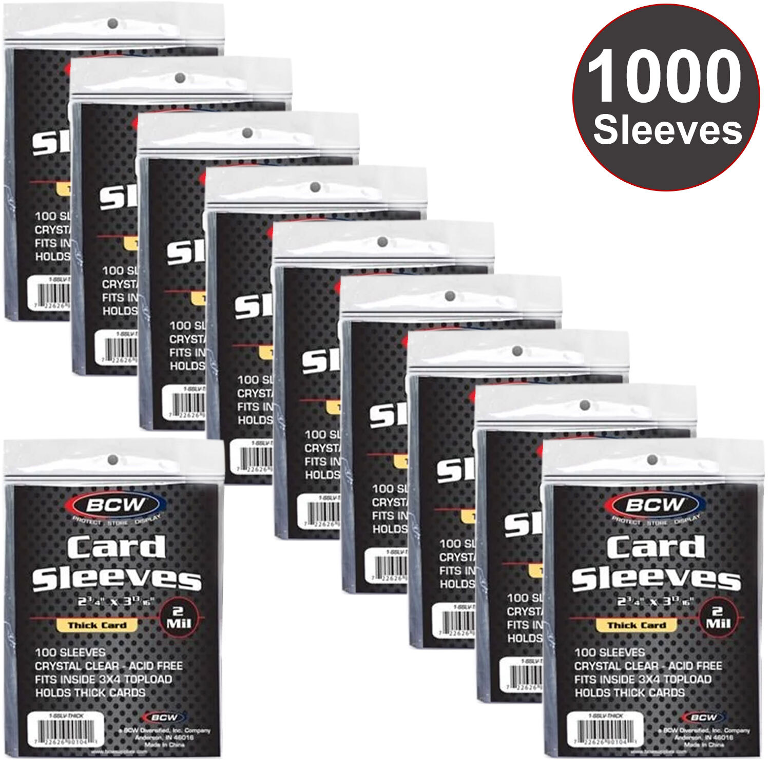1000 BCW Thick Card Penny Sleeves Holds up to 240pt Baseball Football ...