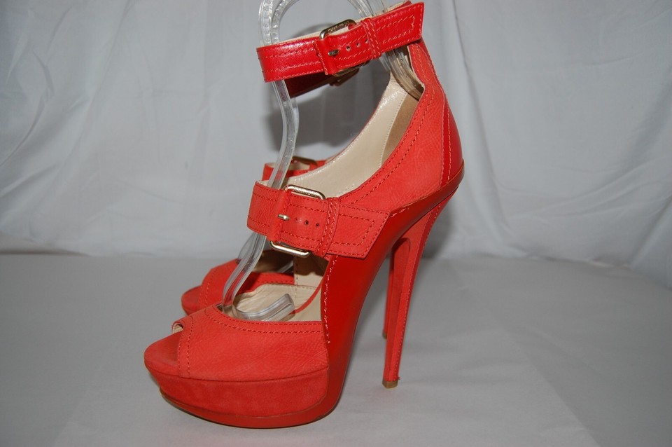 39/8.5 ️ Jimmy Choo Orange Red Leather Nubuck HIGH HEELS Platform ...