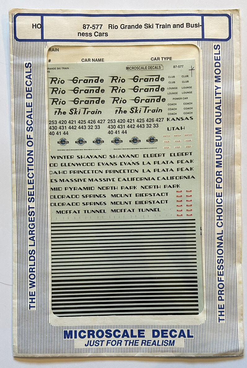 HO Scale Microscale Decals 87-577 Denver Rio Grande Western Business ...
