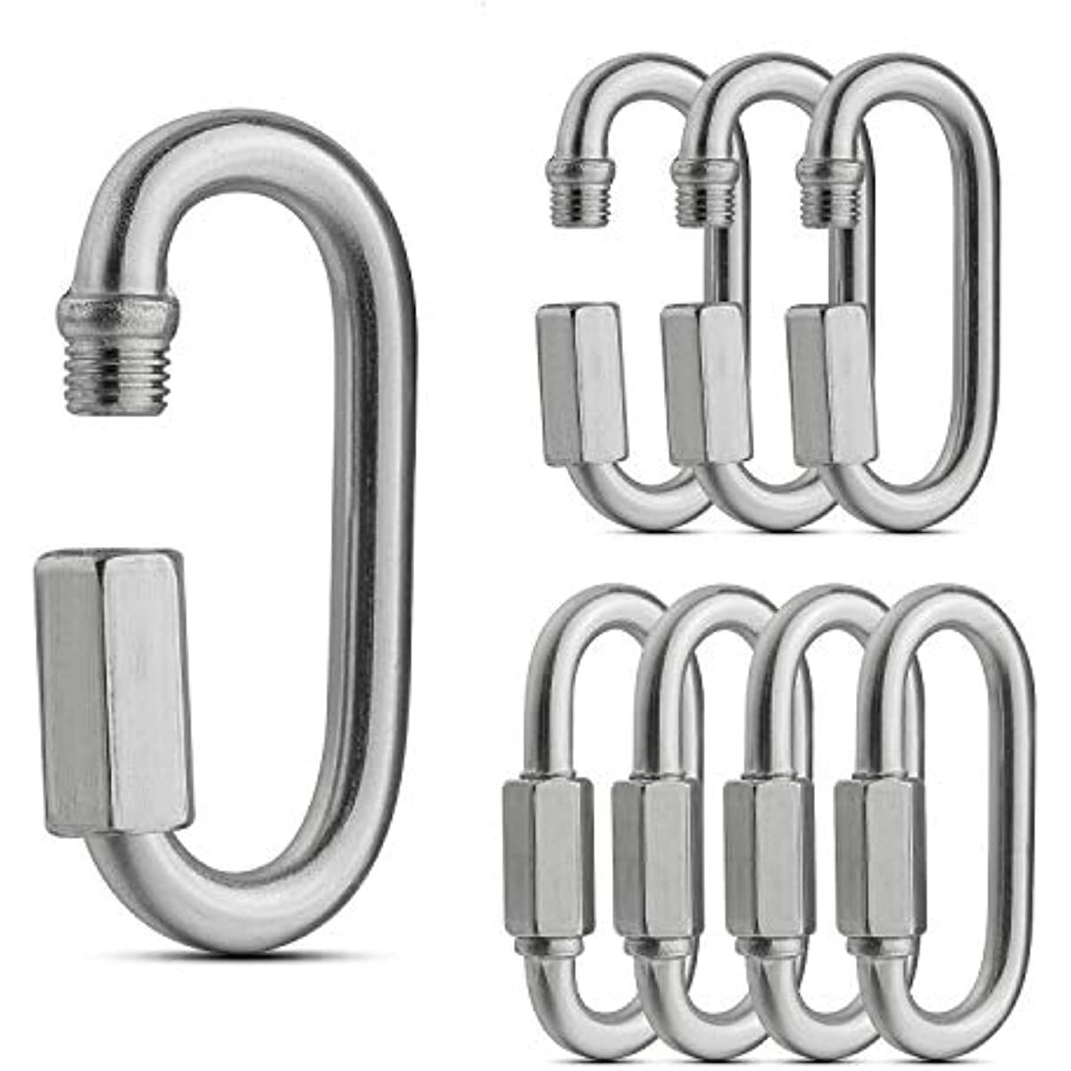 8 Pack Threaded Quick Link,Stainless Steel Oval Locking Carabiner Clip ...