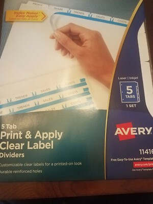 Avery 11416 Clear Label Index Maker Dividers, 8.5 x 11, White, 5 Tabs ...