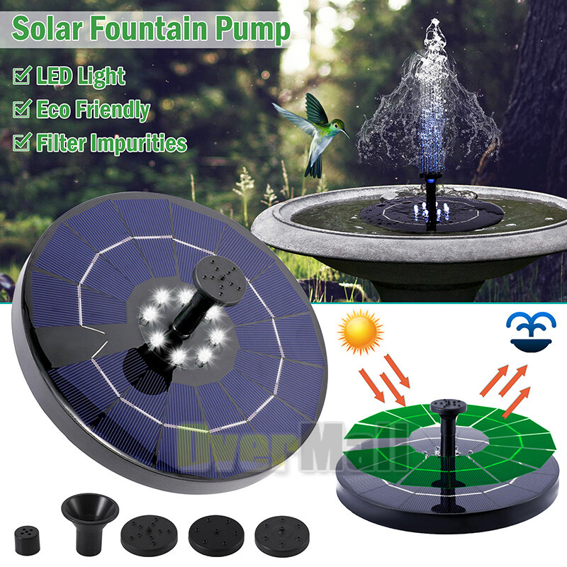 LED Solar Powered Water Fountain Pump 6 LED Bird Bath Floating Garden ...