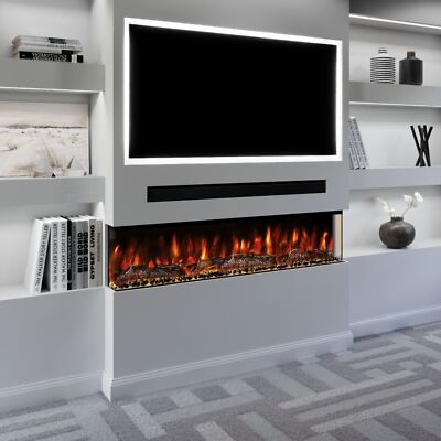 MEDIA WALL 50 INCH HD+ PANORAMIC ELECTRIC FIRE 3 SIDED FULL GLASS ...