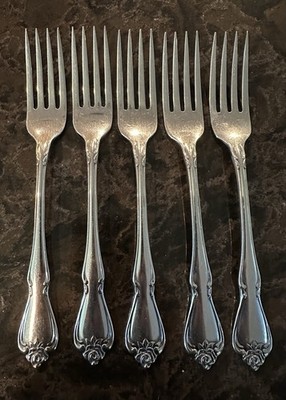 Oneida USA Stainless Flatware Set Of 5 Arbor Rose True Rose Dinner ...