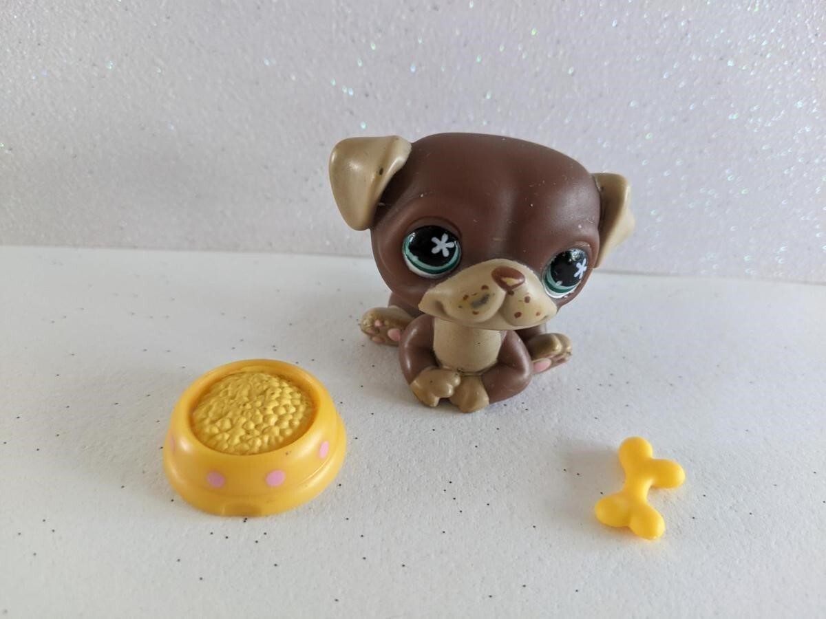 Littlest Pet Shop LPS #889 Brown Pug Blue Star Eyes | eBay