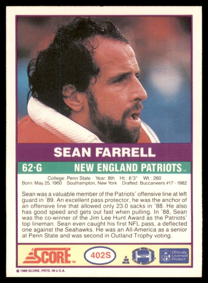 1989 Score Supplemental #402S Sean Farrell NM-MT+ New England Patriots ...