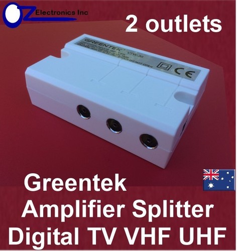 Greentek VTW-30 2 way splitter indoor Amplifier Digital HD TV FM COAX ...
